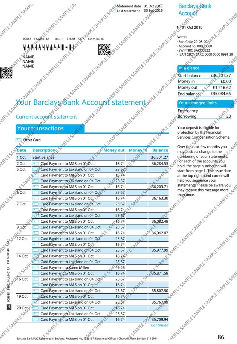 Barclays-Current - Bank Statements Editor