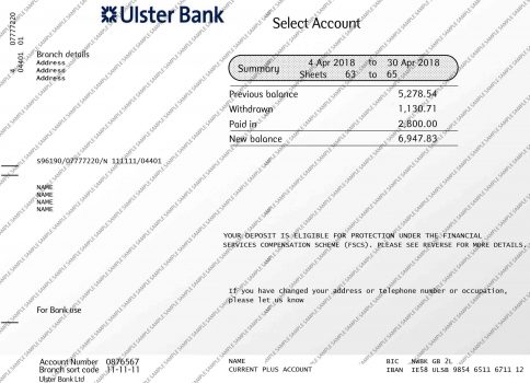 Bank Statement Editor | Sample document Ireland | Bank of Ireland sample